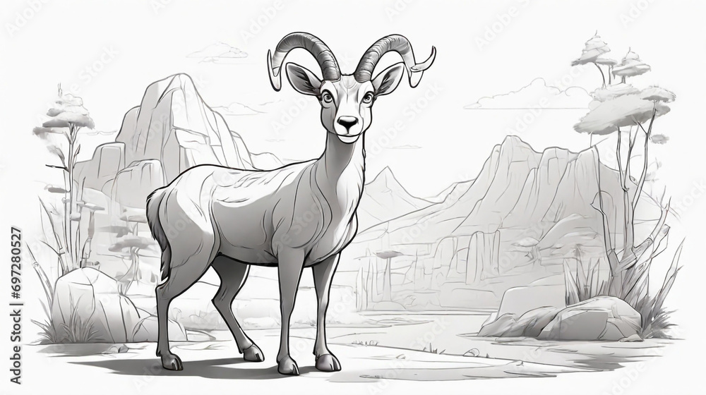 black and white outline art for kids coloring book page on a Urial with ...