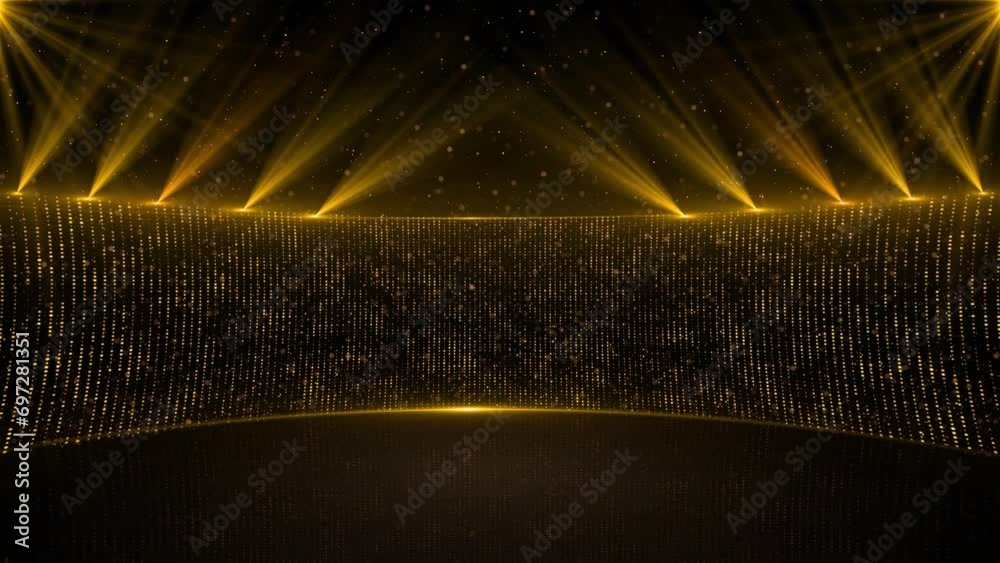 4K 3D Luxury Gold light sparkling particles explosion awards stage ...
