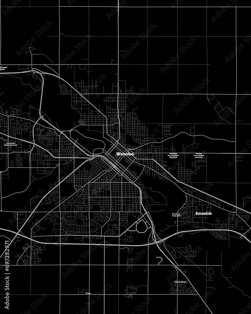 Waterloo Iowa Map, Detailed Dark Map of Waterloo Iowa Stock ...