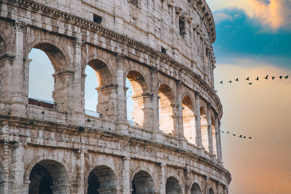 Rome. Empty Colosseum square in Rome dawn view, the most famous ...