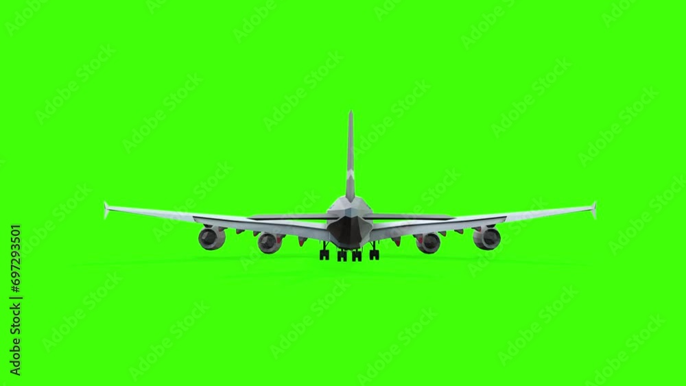3D airplane takes off motion with a green screen, a Jet Plane flying ...