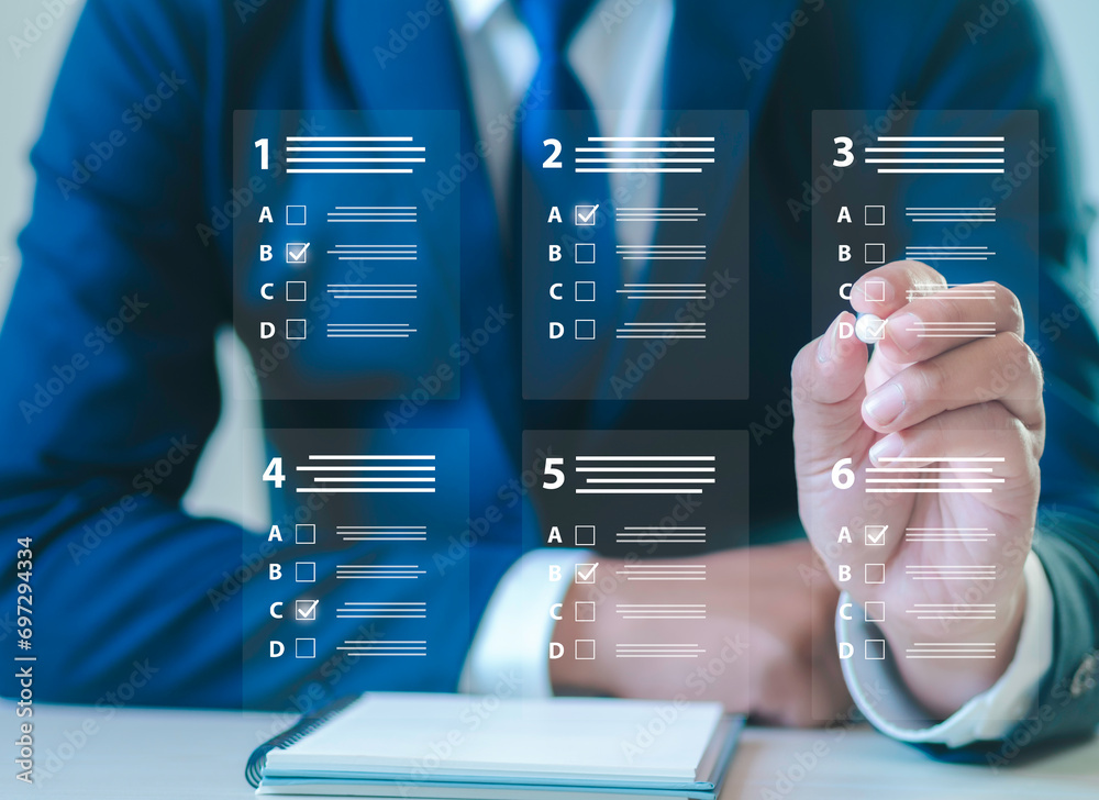 Online Assessment Survey Businessman with questionnaire evaluation on ...