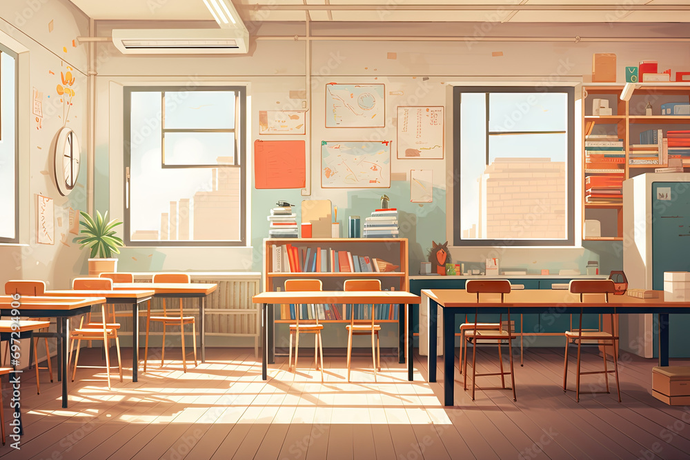 Interior of school classroom. Cartoon illustration of interior of ...