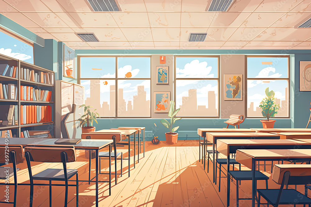 Interior of school classroom. Cartoon illustration of interior of ...