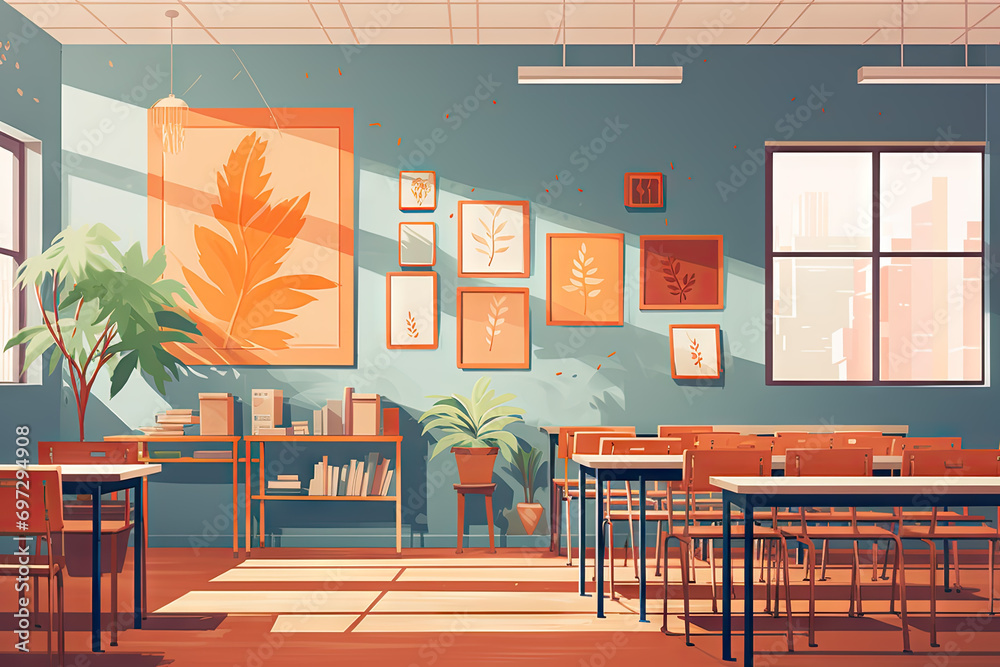 Interior of school classroom. Cartoon illustration of interior of ...