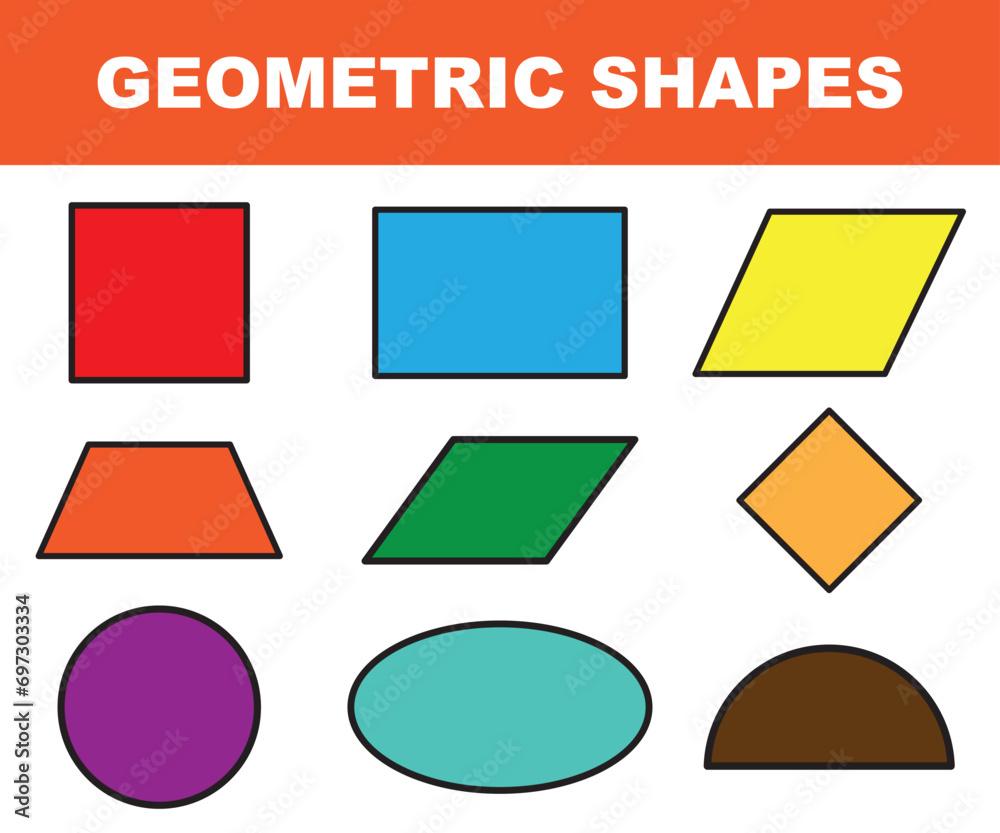 Basic Geometric Shapes. School geometry vector diagram. Set of ...