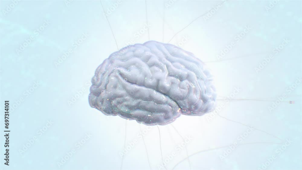 Captivating 3D animation of a translucent brain with neural connections ...