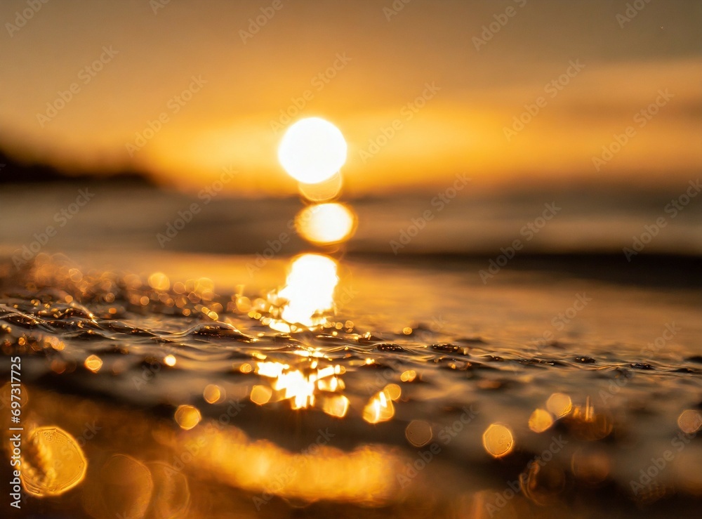 Beach at golden hour, sea coast. Summer vacation background. Unfocused ...