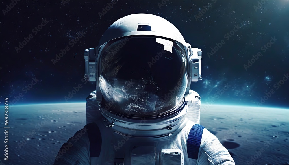 Astronaut Selfie with Earth Reflection on the Moon's Surface. An ...