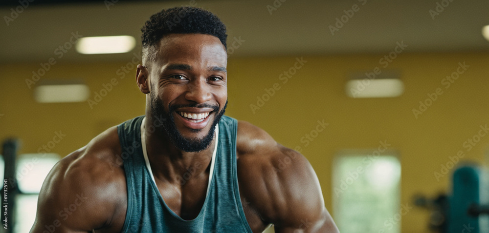 An attractive adult muscular man, age approx. 30 years, big biceps and ...