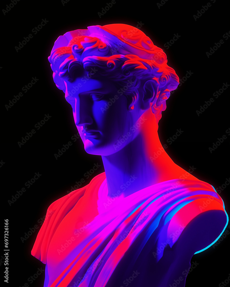 Neon Adonis, Classical Bust with Vibrant Blue and Red Lighting ...