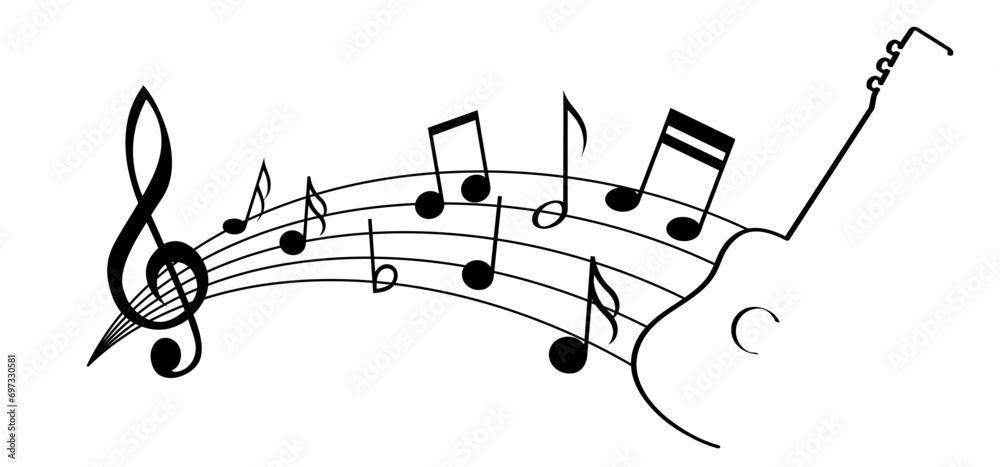 Musical notes stave and guitar line pattern. Guitar musical notes on ...