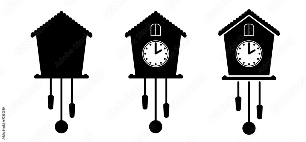 Cartoon cuckoo clock, wall clock sign. time icon. antique bird clock ...