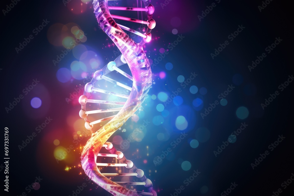 Digital illustration DNA structure in colour background 3D rendered ...