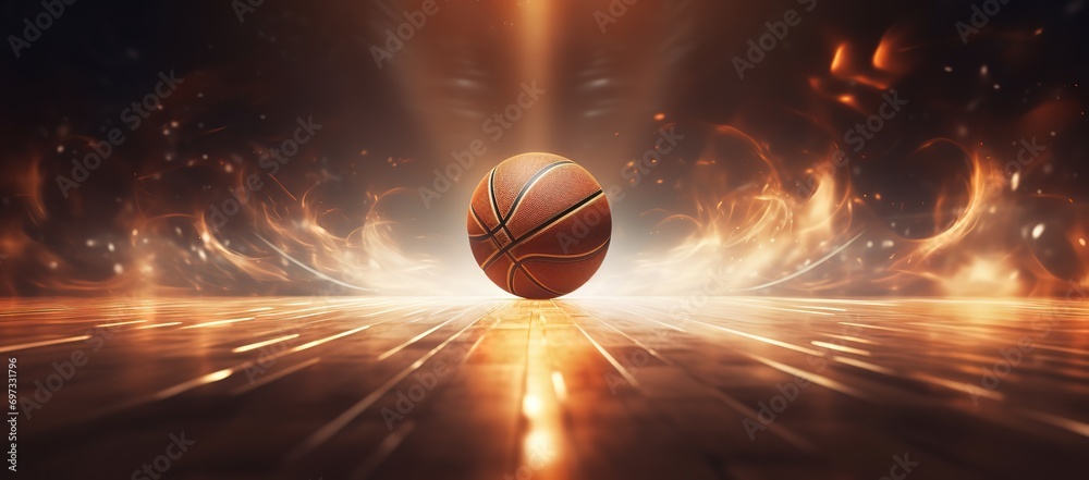 basketball photographed in the middle of the basketball court with the ...