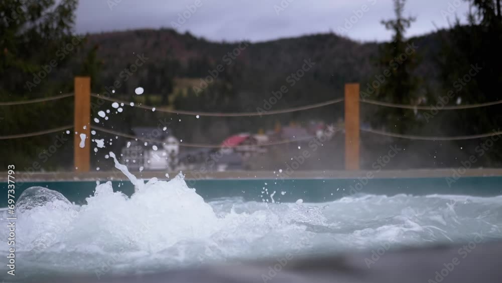 Empty Boiling Jacuzzi with Hot Water from thermal springs outdoors ...