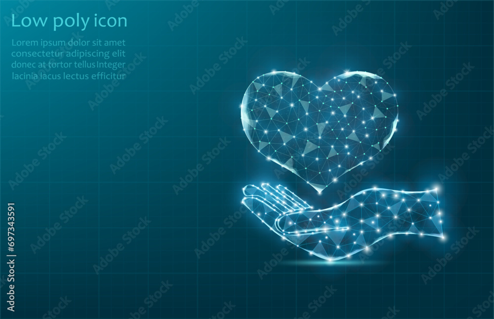 Heart on a hand, vector icon. eart and line pulse digital technology ...