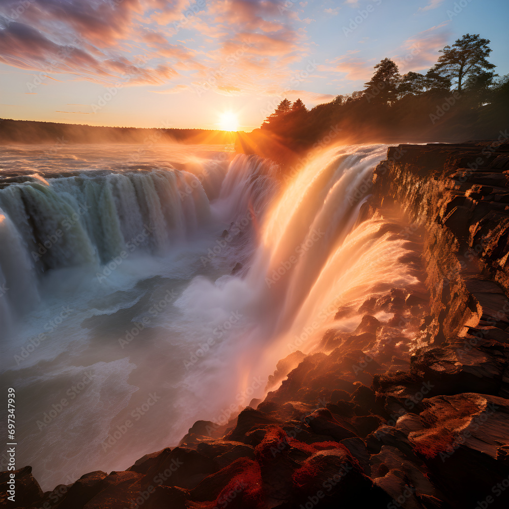 Fototapeta Raw power of a waterfall photo realistic illustration ...