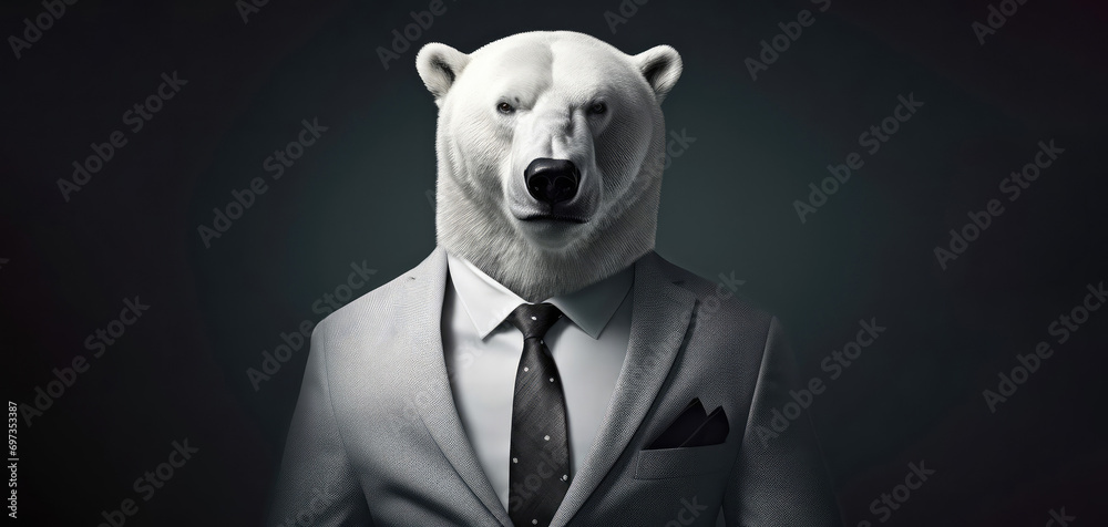 Anthropomorphic realistic realistic polar bear director, boss in ...