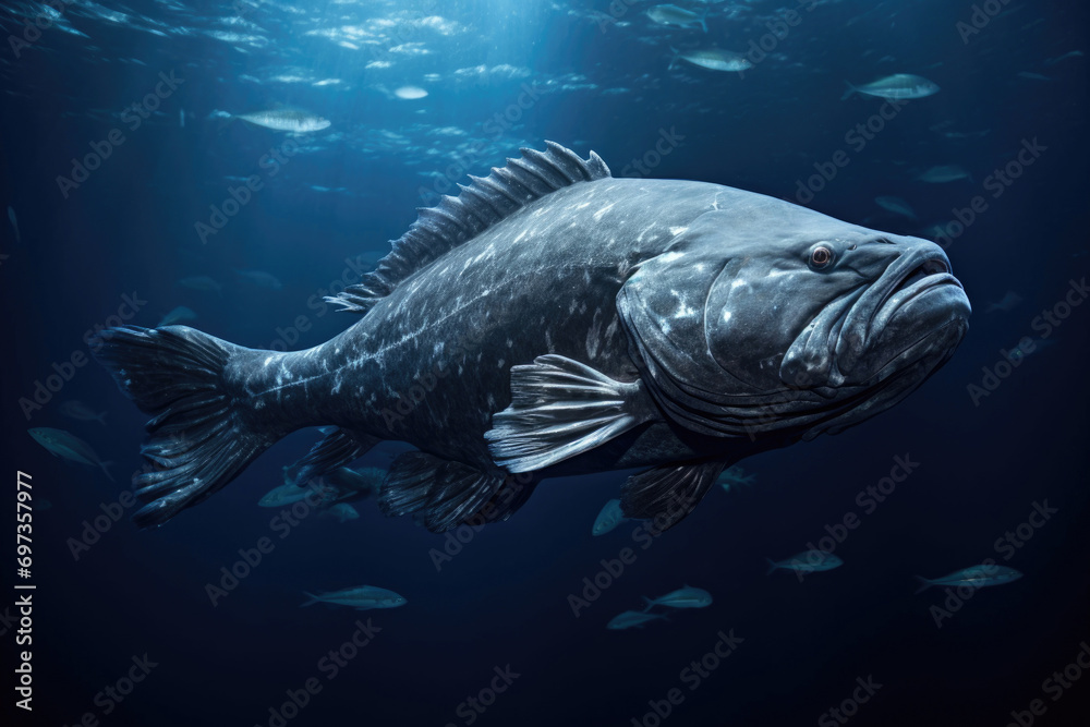 A Coelacanth, a rare and prehistoric fish species, in its deep-sea ...