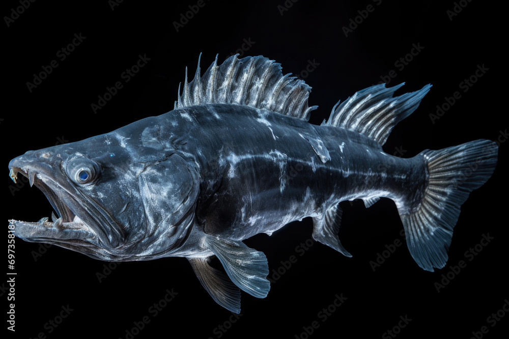 A Coelacanth, a rare and prehistoric fish species, in its deep-sea ...
