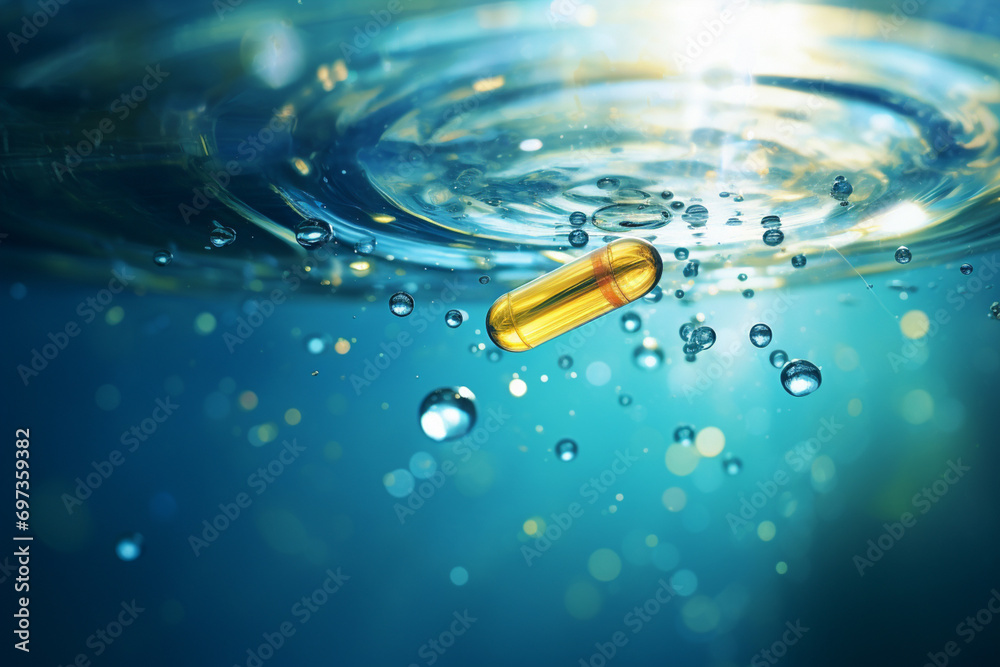 An artistic portrayal of a pill dissolving in water, symbolizing ...