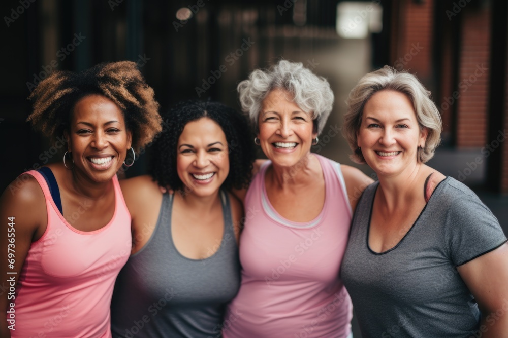 Group portrait of body positive senior women in gym Stock Photo | Adobe ...