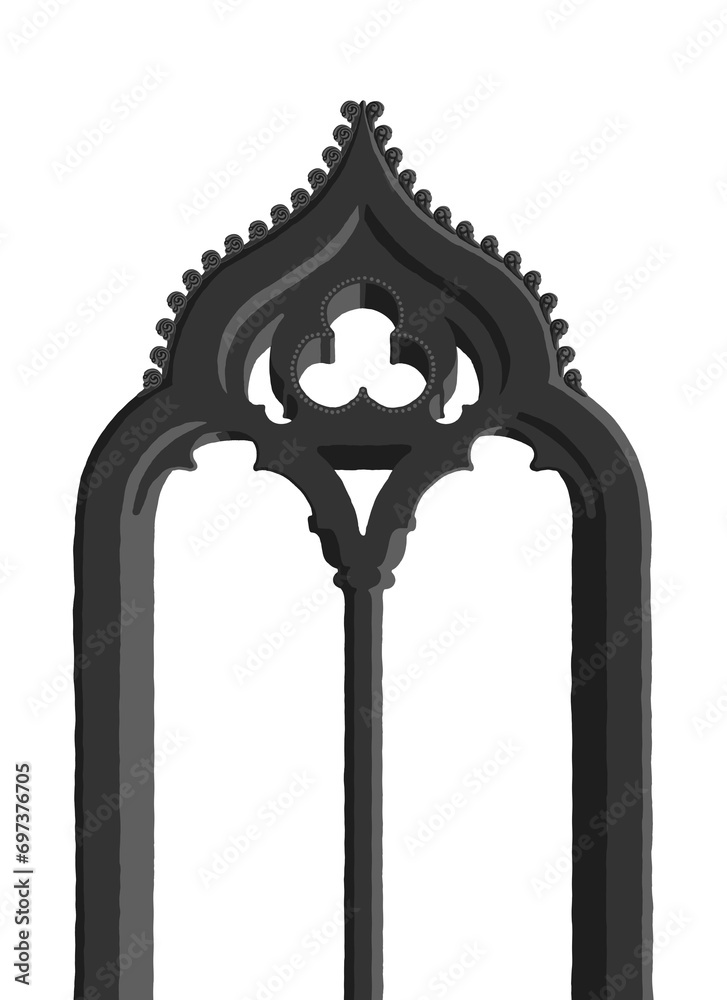 Gothic window plate tracery stylized drawing. Architectural stone ...