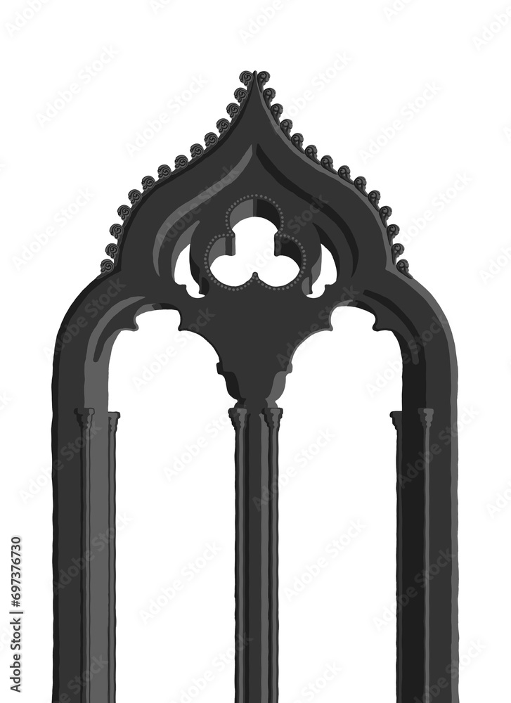 Gothic window plate tracery stylized drawing. Architectural stone ...