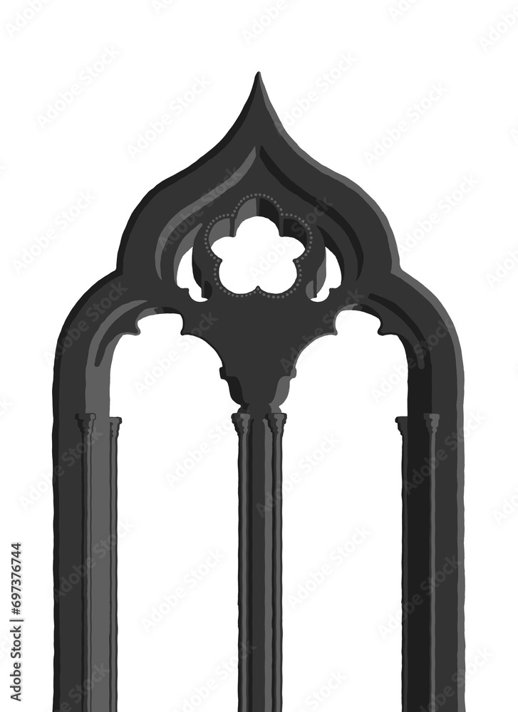 Gothic window plate tracery stylized drawing. Architectural stone ...