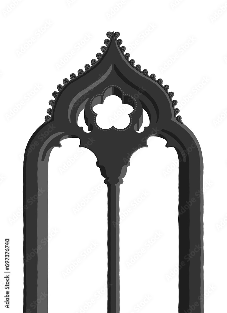 Gothic window plate tracery stylized drawing. Architectural stone ...