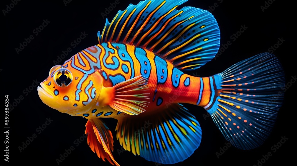 A stunning and vibrant mandarin fish. a close-up of the mandarin fish ...