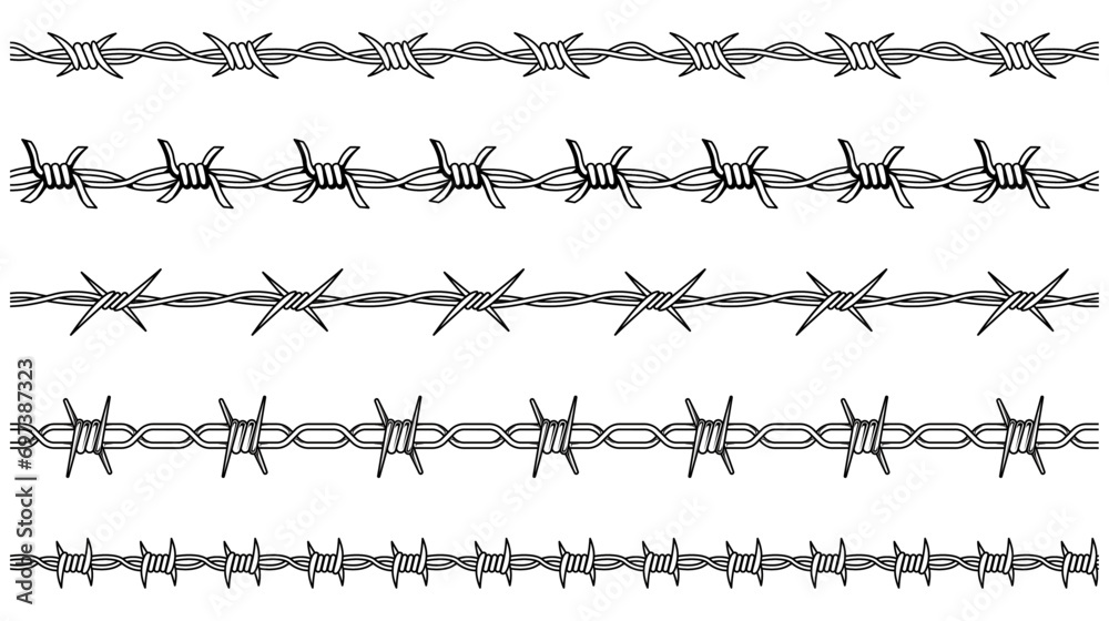 Vecteur Stock Barbed wire. Razor wire silhouettes. Barbed wire metallic ...