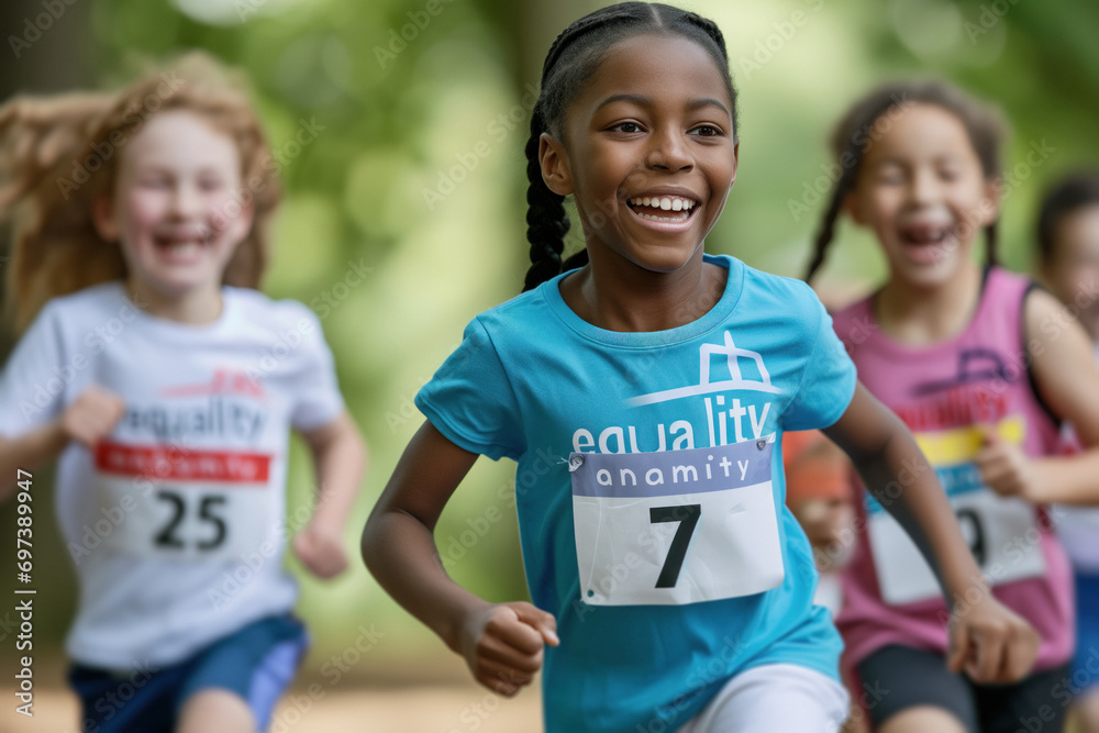 Children running in a children's race, demonstrating equality and ...