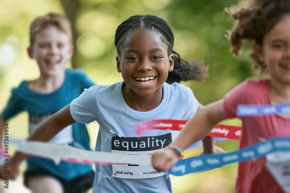 Children of different origins participating in a solidarity race for ...
