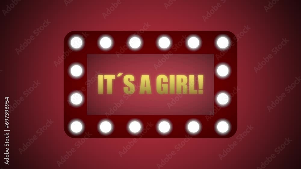 Animated sign with light effect displaying „It’s a girl!". Animation of ...