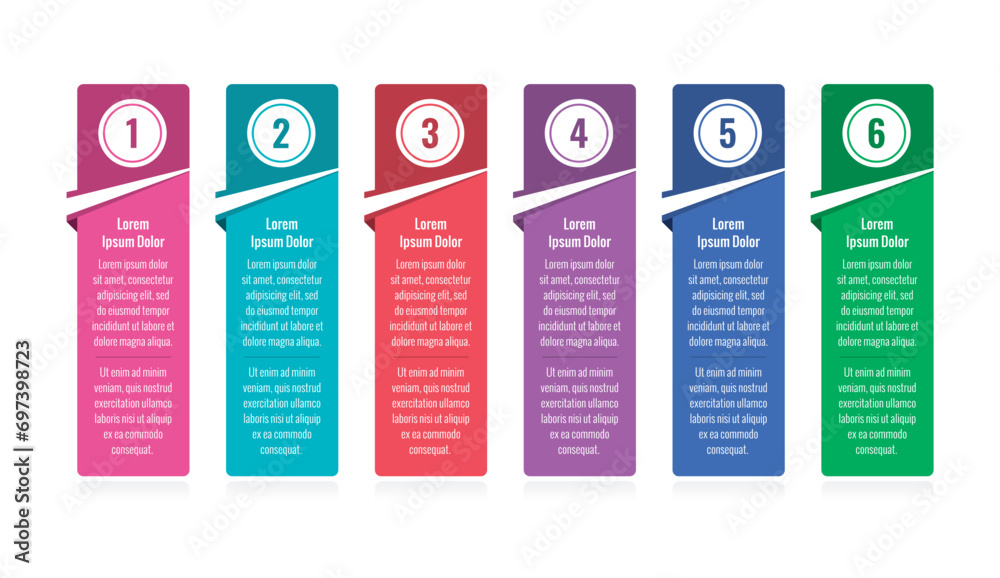 vertical cards infographic template. six options infographic template ...