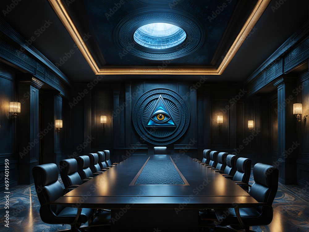 Meeting room of Illuminati sect executives - Generative AI Stock Photo | Adobe Stock