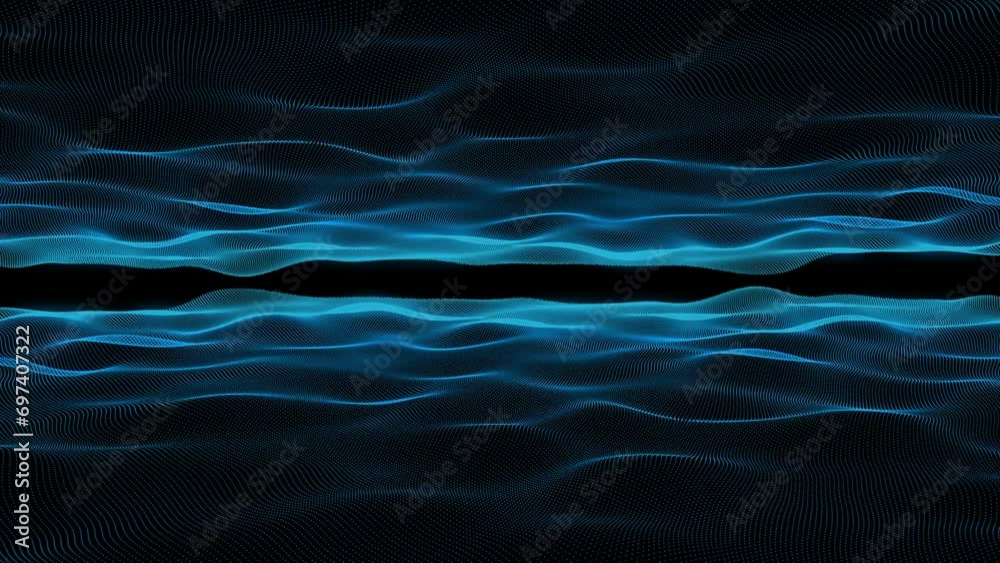 abstract gradient blue line wave animated 4K. blue particle line wavy ...
