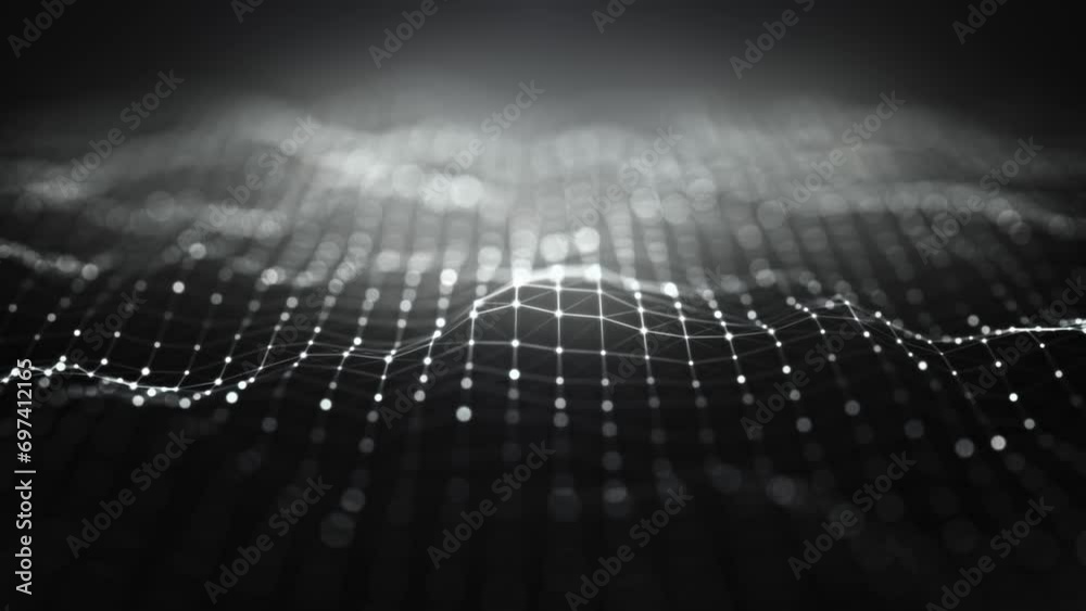 Black and white cyber background with dynamic particles and lines ...