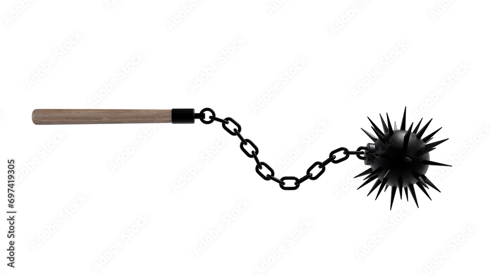 Black medieval mace with chain isolated on transparent and white ...