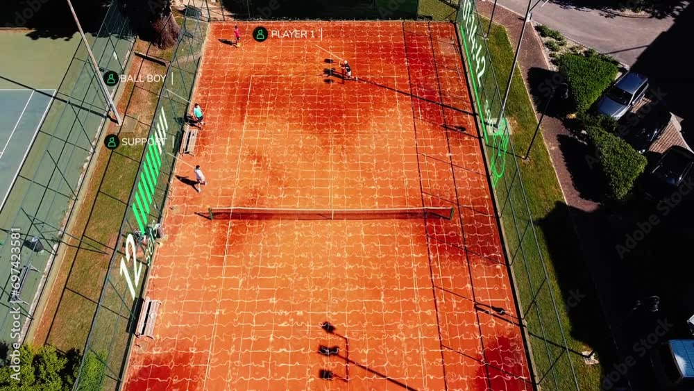 Vidéo Stock Augmented reality tennis match on tennis court, futuristic ...