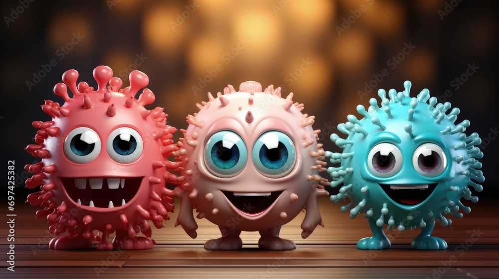Cartoon characters cute, funny evil viruses, whimsical and infectious ...