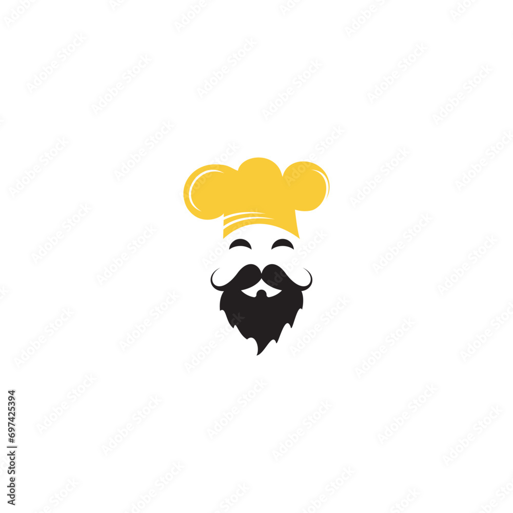 Master chef vector logo design. Head chef with mustache and beard ...