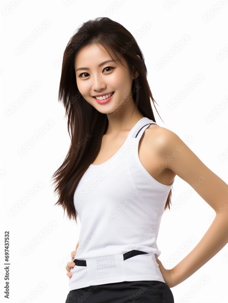 Beautiful Japanese female model with pure white skin, as a clothing model photo, beautiful smile ...