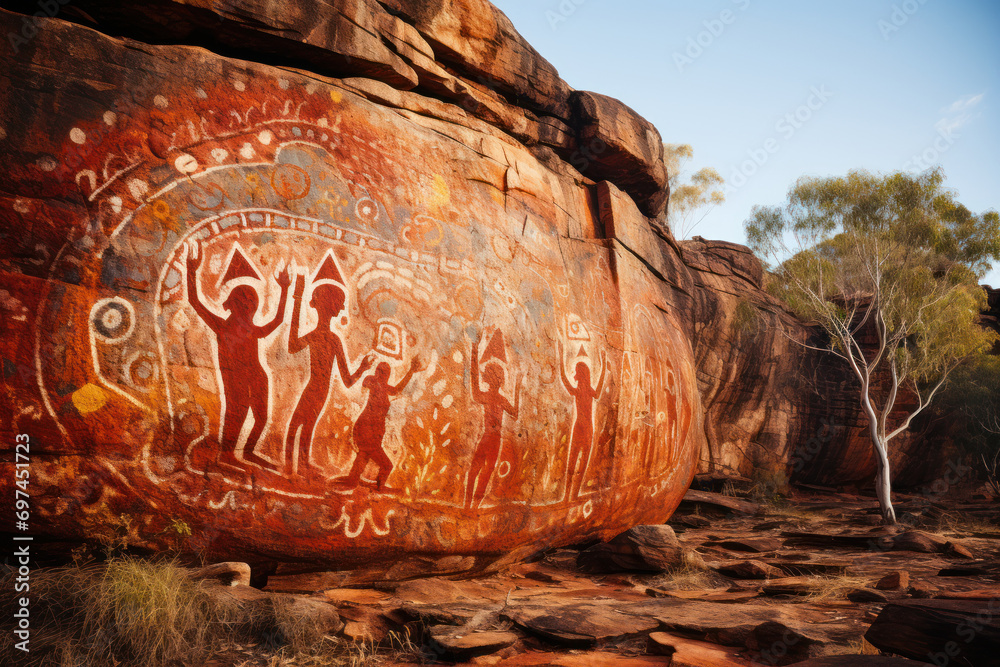 Foto de Indigenous Aboriginal art adorning rock formations in the ...