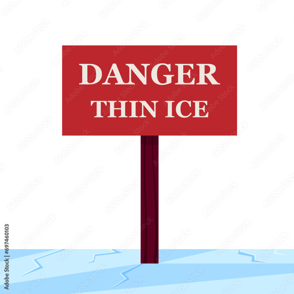 Thin ice sign. Danger thin ice sign cartoon vector illustration.Thin ...