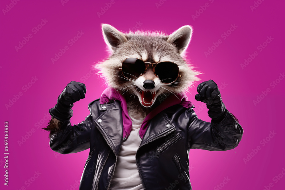 cartoon style picture of an anthropomorphic punk raccoon makes cool ...
