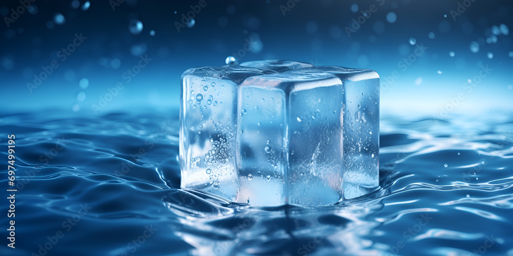ice cube and water,3d rendering of pure water ice cubes melting in slow ...