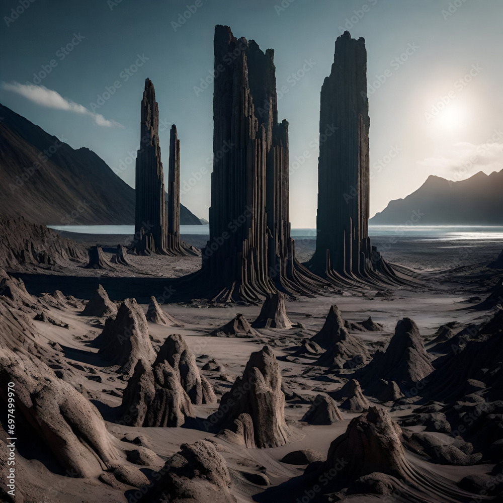 Towering pumice formations rise like ancient pillars, etched by the ...